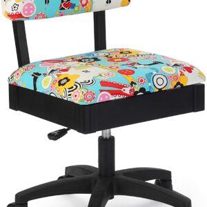 Arrow Sewing H6880 Adjustable Height Hydraulic Sewing and Craft Chair with Under Seat Storage and Printed Fabric, SEW Now SEW Wow Print