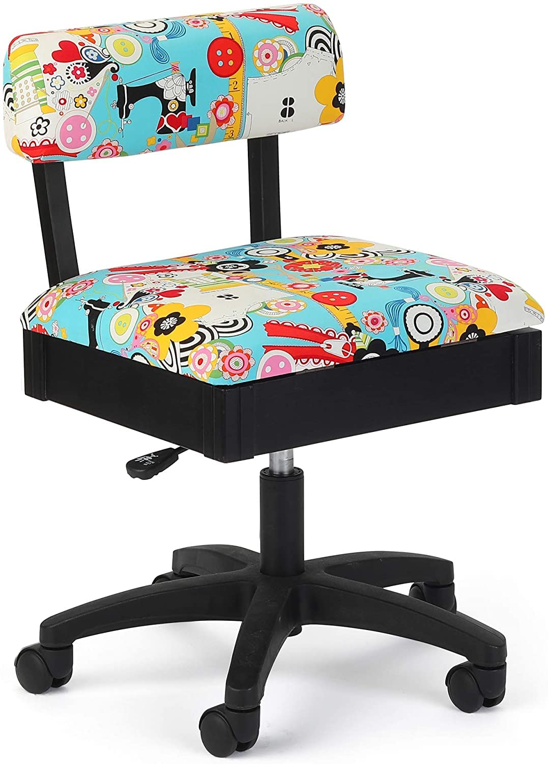 Arrow Sewing H6880 Adjustable Height Hydraulic Sewing and Craft Chair with Under Seat Storage and Printed Fabric, SEW Now SEW Wow Print