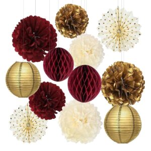 Fall Bridal Shower Decorations Burgundy Gold/Bachelorette Party Decorations Maroon Gold/Fall Wedding Decorations Burgundy Polka Dot Fans Bride To Be Banner for Burgundy Wedding