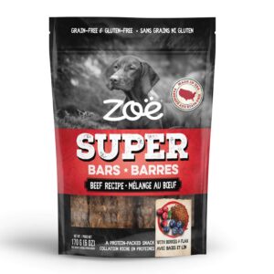 zoe super bar natural dog treats, protein-packed, grain-free and gluten-free, made in the usa only, beef recipe, 6 oz, 92017