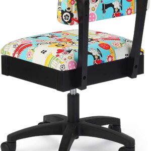 Arrow Sewing H6880 Adjustable Height Hydraulic Sewing and Craft Chair with Under Seat Storage and Printed Fabric, SEW Now SEW Wow Print