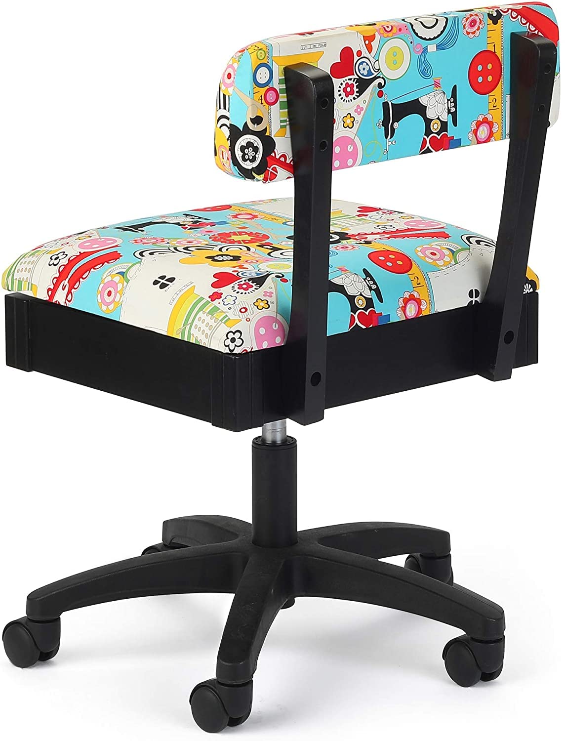 Arrow Sewing H6880 Adjustable Height Hydraulic Sewing and Craft Chair with Under Seat Storage and Printed Fabric, SEW Now SEW Wow Print