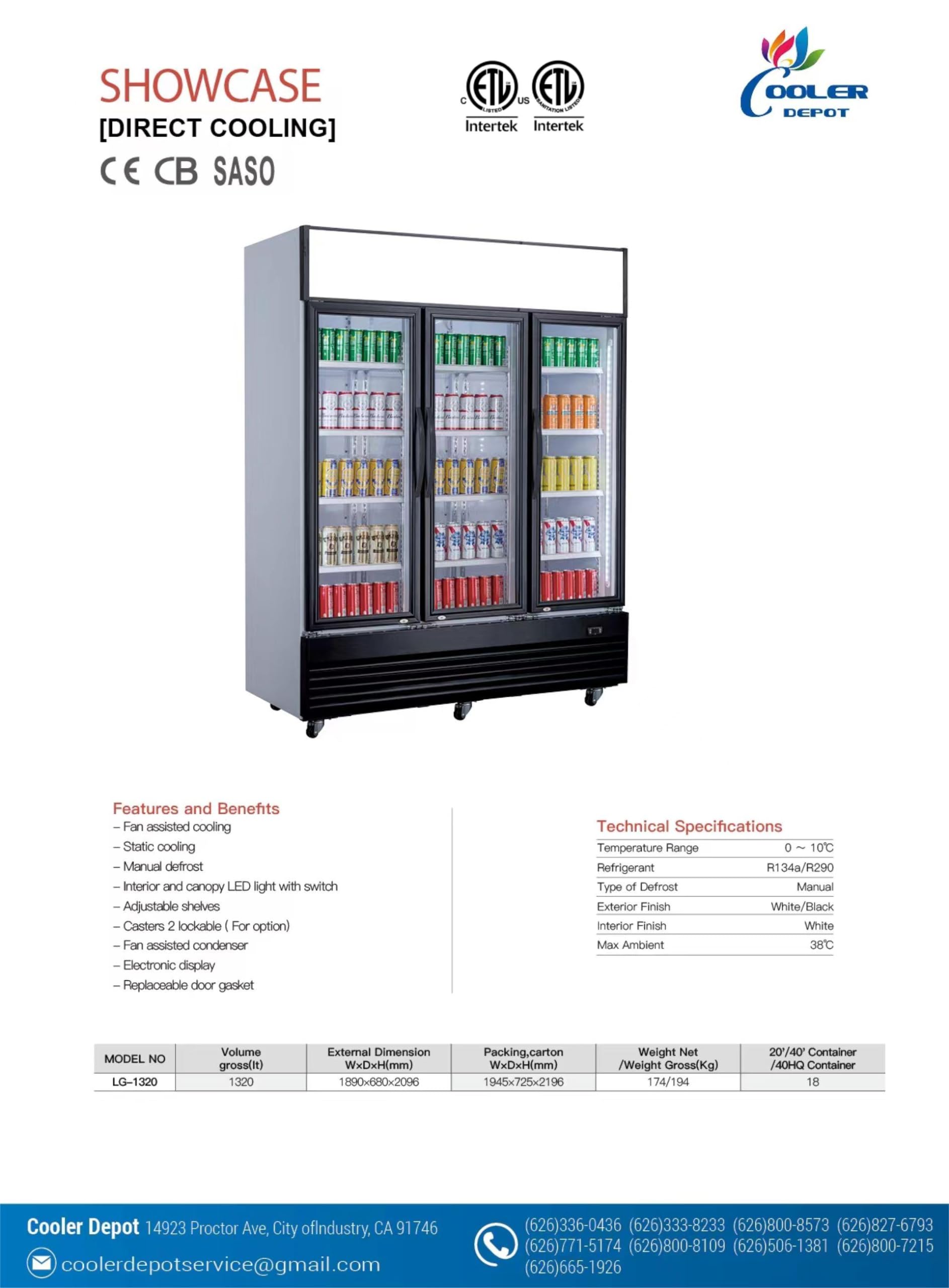 Commercial Refrigerator Glass 3-door Swing NSF Merchandiser Beverage Display Cooler Beverage Drink Cooler, ETL,NSF certified, Upright, Capacity 69 cuft, 74" Width 110V GDM-69Bdup