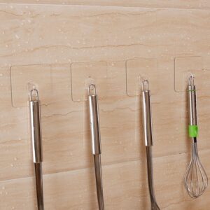 Hawsam 8PCS Clear Adhesive Sticky Wall Hooks,No Drilling Strong Waterproof Sticker Hanger for Kitchen, Shower and Bathroom 20kg/44lb. (Max Loading)