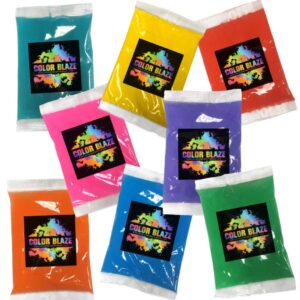 color blaze 8 holi color powder packets - 75 g each - pack of 8 multi colored powders - pink, red, orange, yellow, green, teal, blue, purple - for toss, rangoli, fun run, war, party & festival