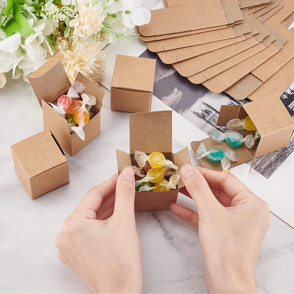 BENECREAT 50PCS Gift Boxes Brown Paper Boxes Party Favor Boxes 1.5x1.5x1.5 Inches with Lids for Gift Wrapping, Wedding Party Favors, Mother's Day Festival Gift Packaging