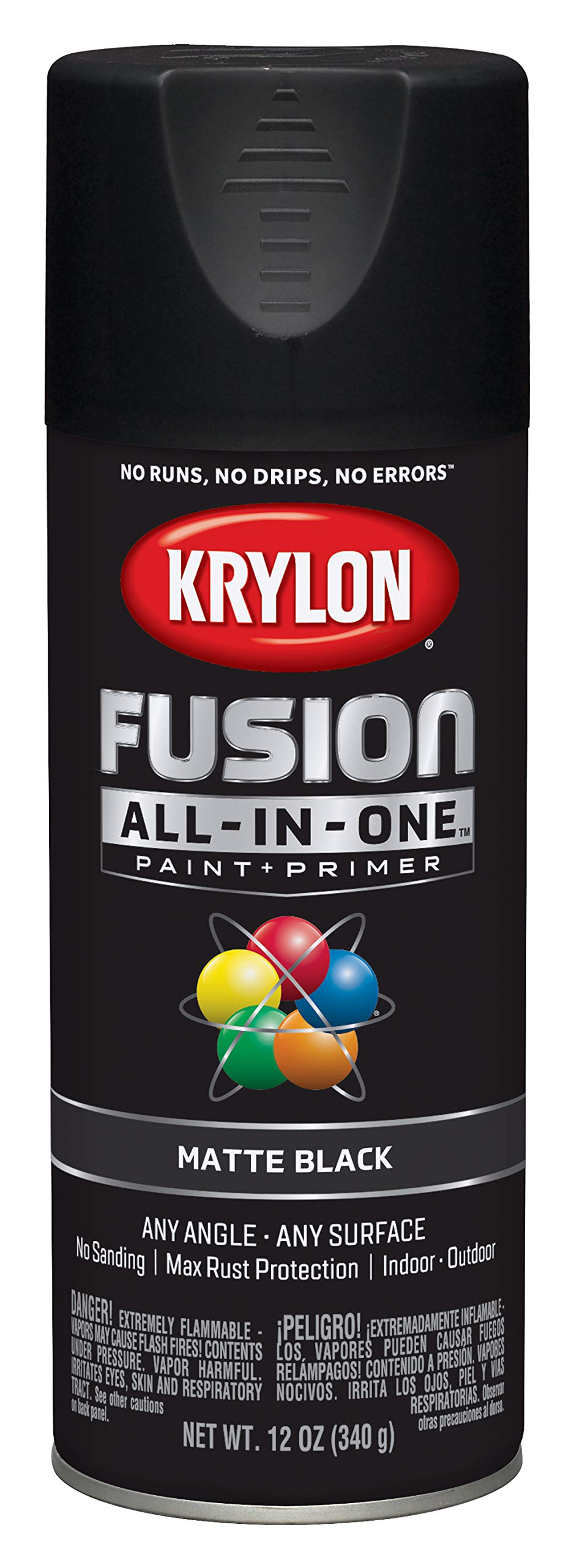 12 oz Krylon K02754007 Black Fusion All-In-One Paint & Primer Spray Paint, Matte