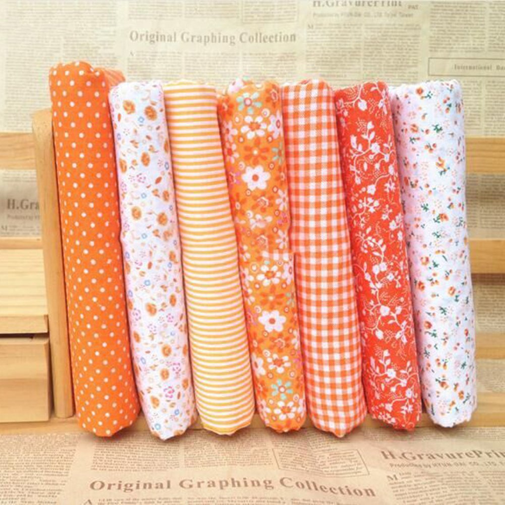 Bluelans 7pcs 10" x 10" (25cm x 25cm) Top Cotton Craft Fabric Bundle Squares Patchwork DIY Sewing Scrapbooking Quilting Floral Dot Pattern Orange