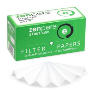 filter paper 12.5 cm lab fluted filter paper for chemistry, pre-pleated (folded), qualitative grade 2 - zenpore slow flow 125 mm (100 discs)