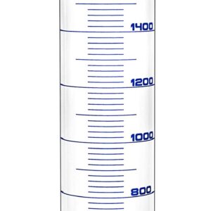 EISCO Graduated Cylinder, 2000ml - Class A Tolerance ±10.0ml - Round Base - Blue Graduations - Borosilicate 3.3 Glass