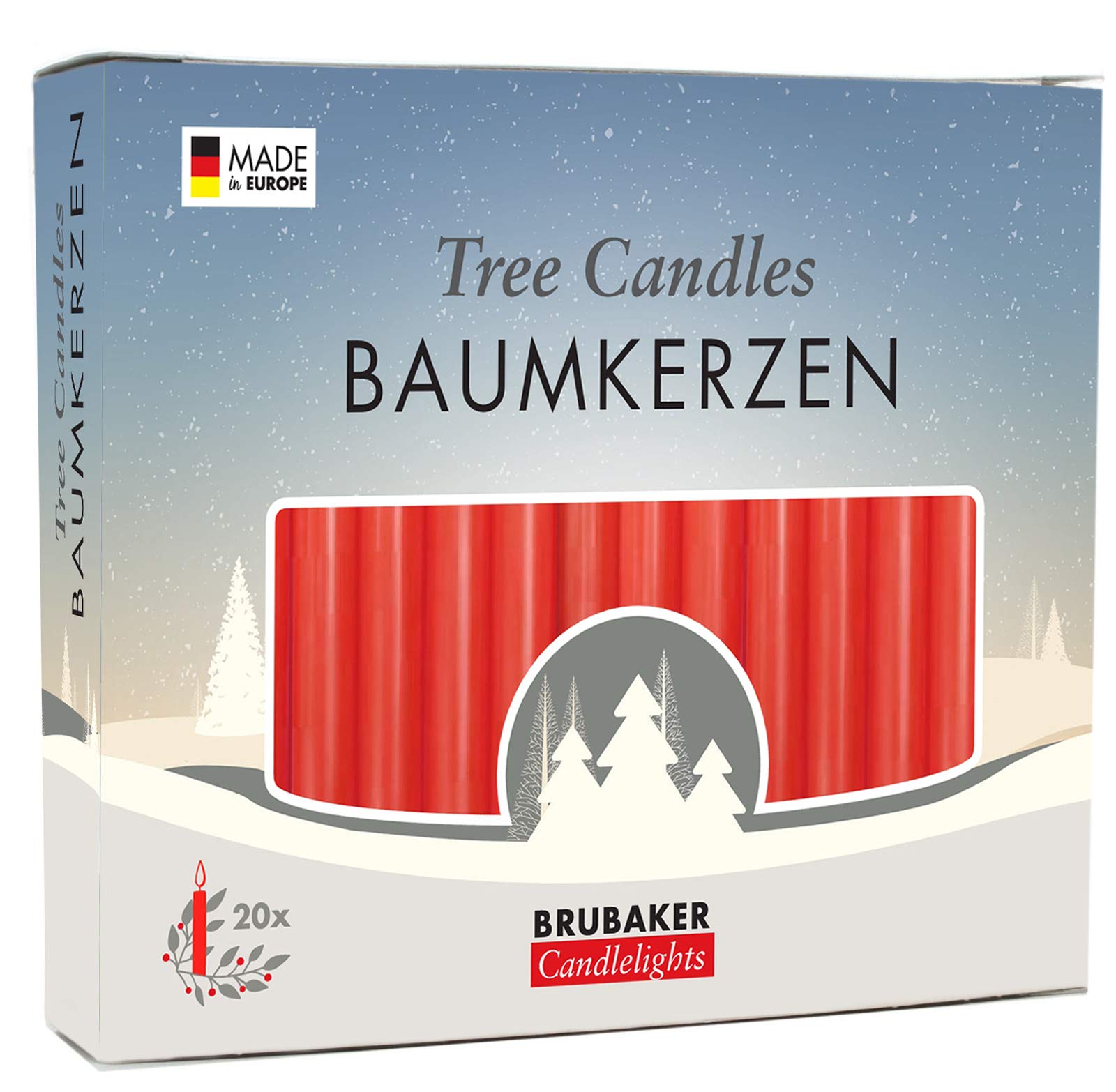 Set of BRUBAKER Christmas Pyramid 3-Tier 18 Inches + 20 Red Candles + Stick-Um Candle Adhesive