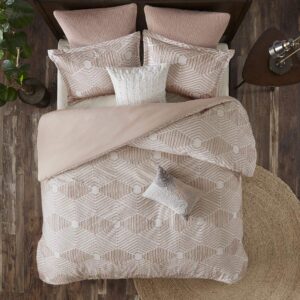 INK+IVY Queen Duvet Cover Set, Geometric Cotton Queen Bed Duvet Cover, Modern Farmhouse with Clipped Jacquard, All Season Bedding Cover with Matching Shams, Ellipse, Full/Queen, Blush 3 Piece