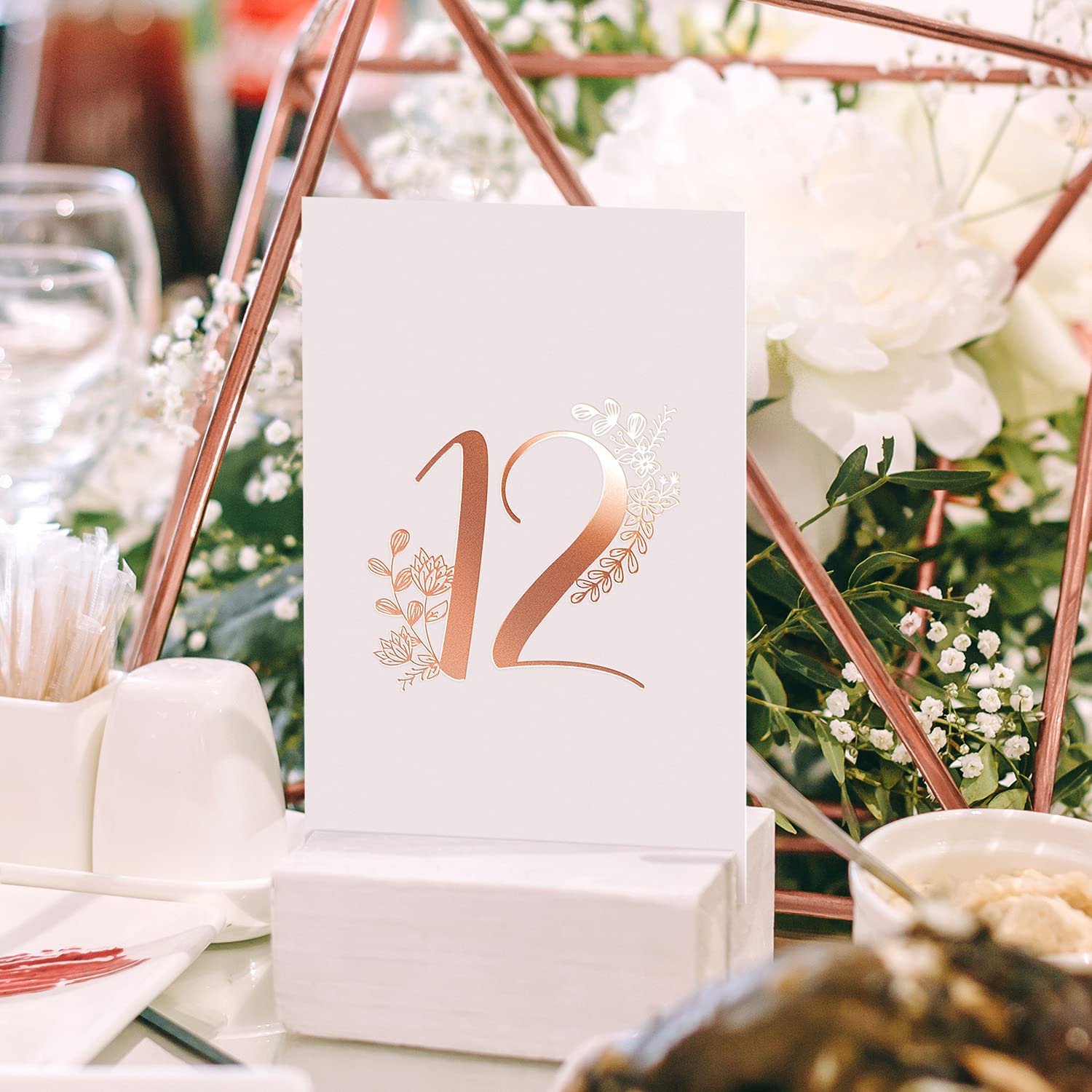 Rose Gold Table Numbers for Wedding by Sweetzer & Orange - 1 to 25 Elegant Table Number Cards for Weddings, Bar Mitzvah, Quinceanera Decorations, Restaurant and More! Premium Paper Table Numbers