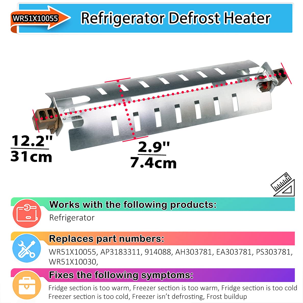 Ansoon WR51X10055 Refrigerator Defrost Heater Kit, Temperature Sensor WR55X10025, WR50X10068 High Limit Thermostat, Replacement Part Compatible For GE Refrigerators