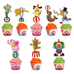 48 pieces circus animal cupcake topper for carnival themed baby shower kids birthday party favor supplies lion bear elephant cake decorations