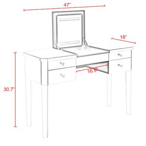 Inspired Home Mirrored Vanity Table - Design: Marabelle | 4 Drawers Lift-up Top | LED | Jewelry Holder | Cosmetics Organizer