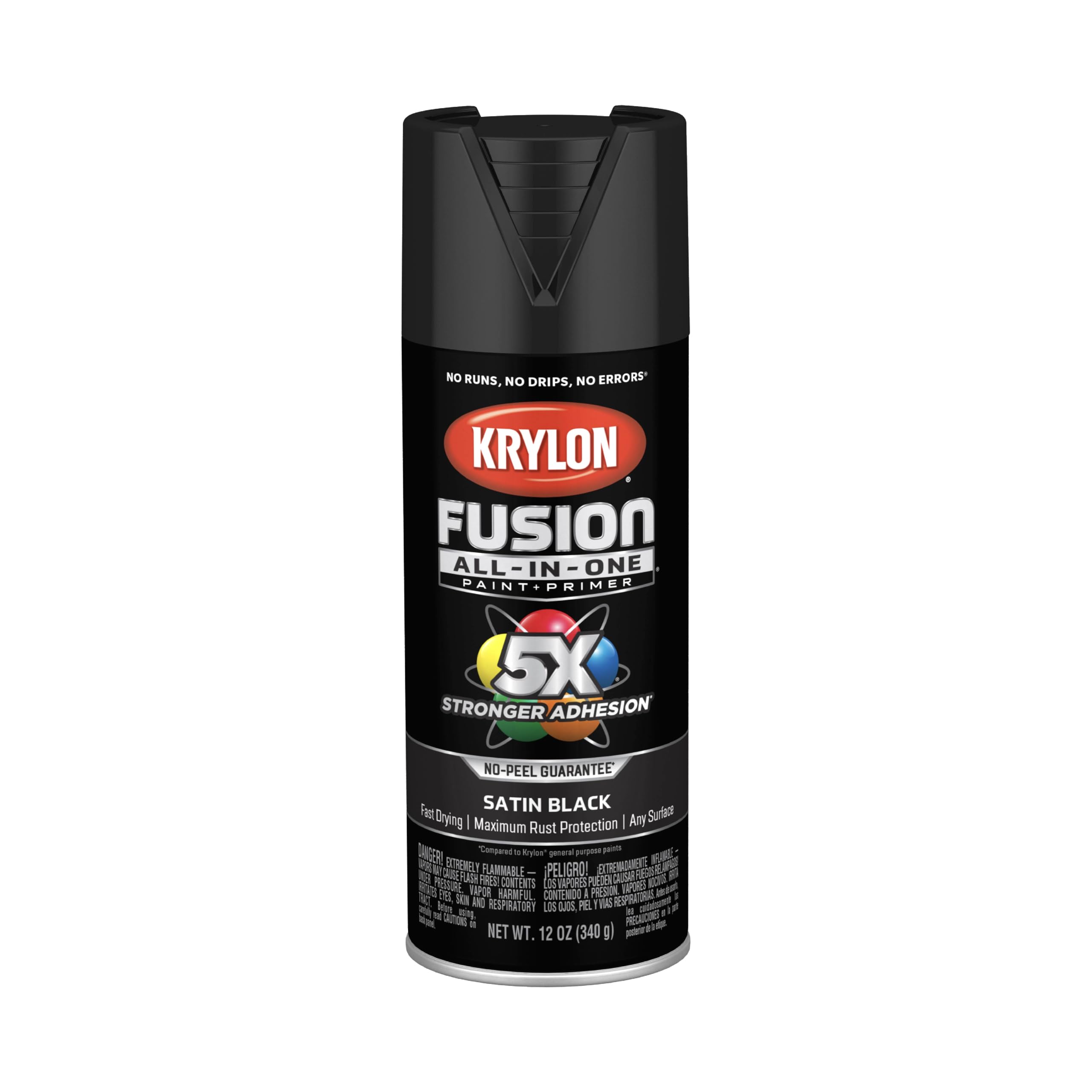 12 oz Krylon K02754007 Black Fusion All-In-One Paint & Primer Spray Paint, Matte