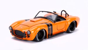 jada 1965 shelby cobra 427 s/c orange with black stripes bigtime muscle 1/24 die-cast model car 30531, yellow