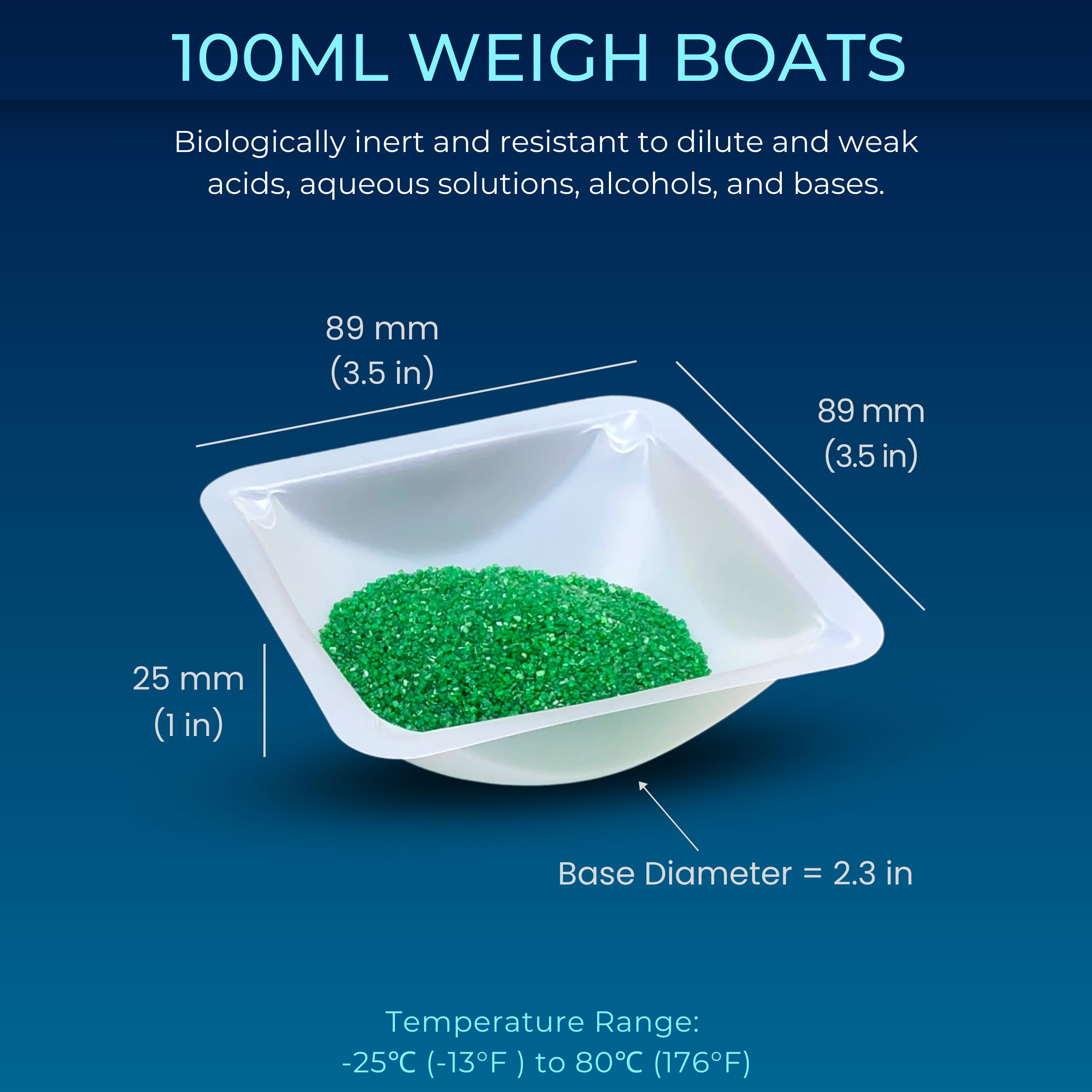 Weigh Boats Medium - 125 Pack 100ml Plastic Disposable Trays for Scale, Square Weighing Dishes for Powder Weight, Epoxy, Food Sample Tray - Pour Boat, Anti-Static Polystyrene Lab Dish, Container Pans