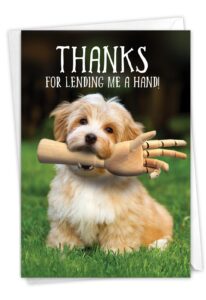 nobleworks - 1 funny thank you greeting card - animal thanks and gratitude notecard stationery - lending a hand c6877tyg