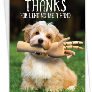 NobleWorks - 1 Funny Thank You Greeting Card - Animal Thanks and Gratitude Notecard Stationery - Lending a Hand C6877TYG