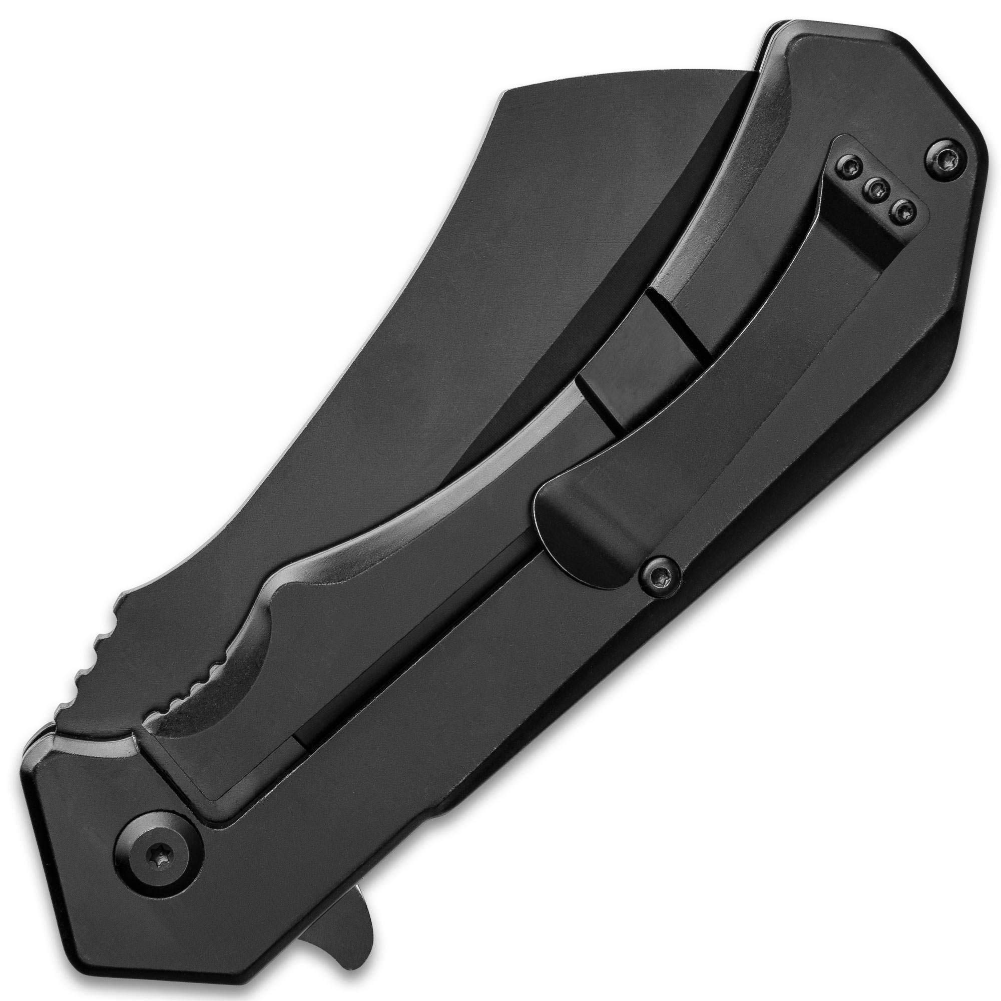 Rampage Black Cleaver Pocket Knife – Non-Reflective Stainless Steel Cleaver-Style Blade, Heavy Duty Pocket Clip, Ball Bearing Assisted Opening – Unique Pocket Knife for Knife Enthusiasts - 12” Overall