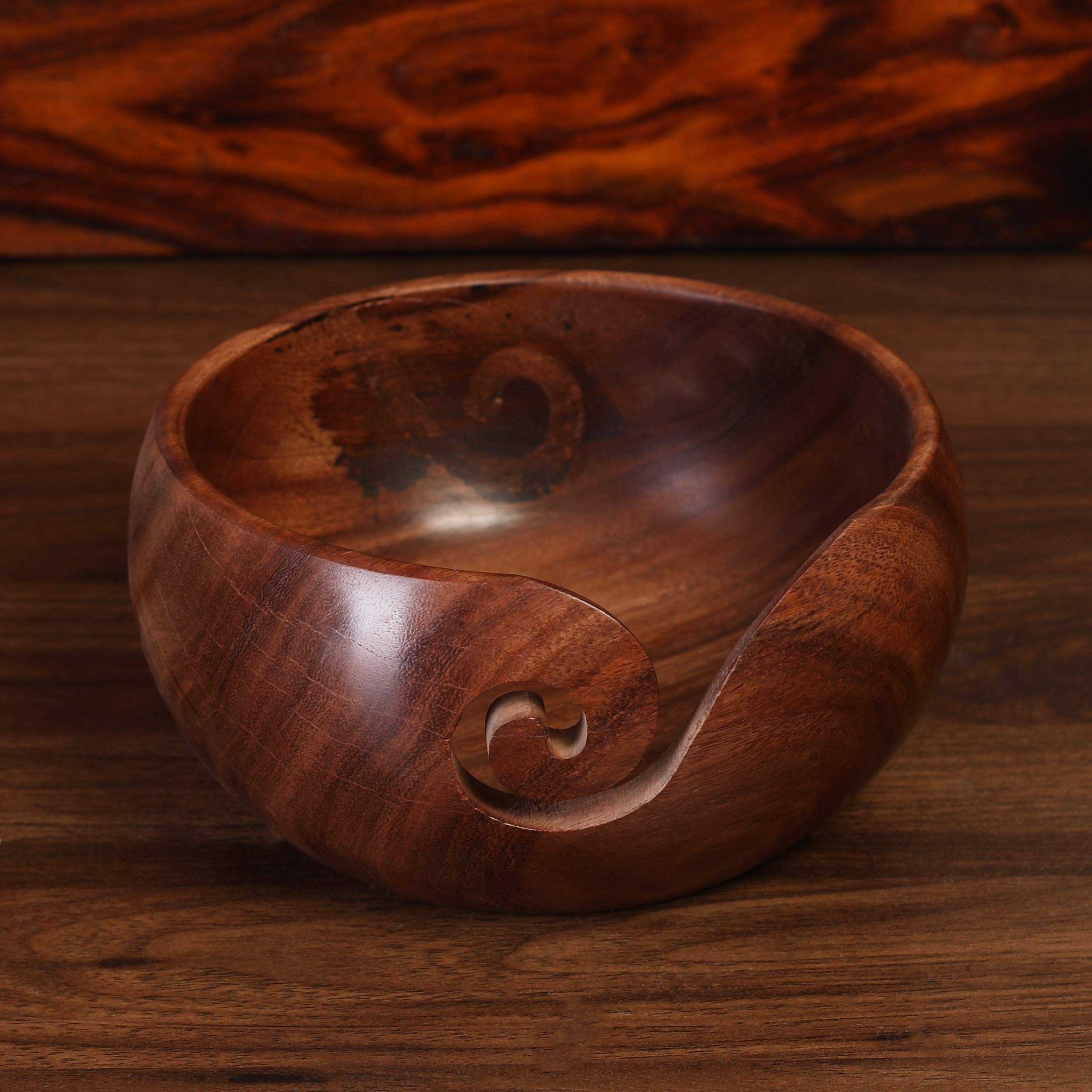 Rusticity® Wooden Yarn Bowl, Knitting & Crochet Holder | Sheesham Wood | Handmade | (6x6x3 in)