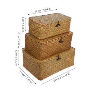 Rattan Storage Basket Makeup Organizer Multipurpose Container with Lid (S/M/L)