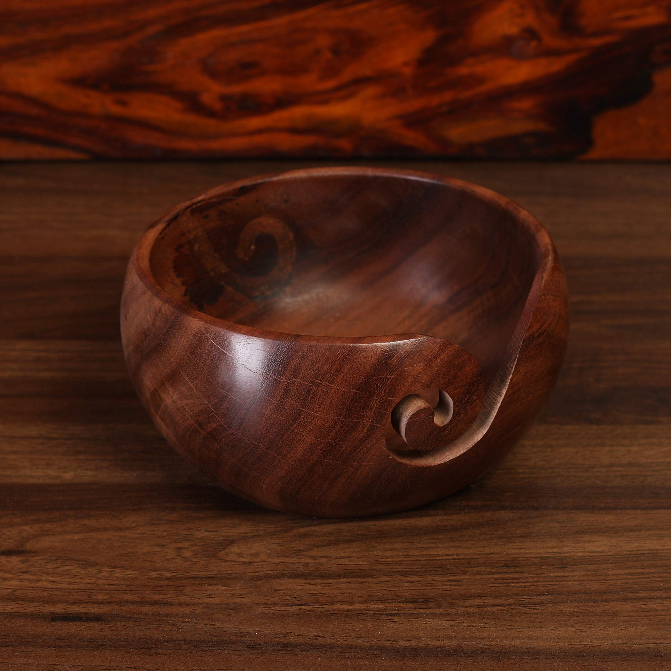 Rusticity® Wooden Yarn Bowl, Knitting & Crochet Holder | Sheesham Wood | Handmade | (6x6x3 in)