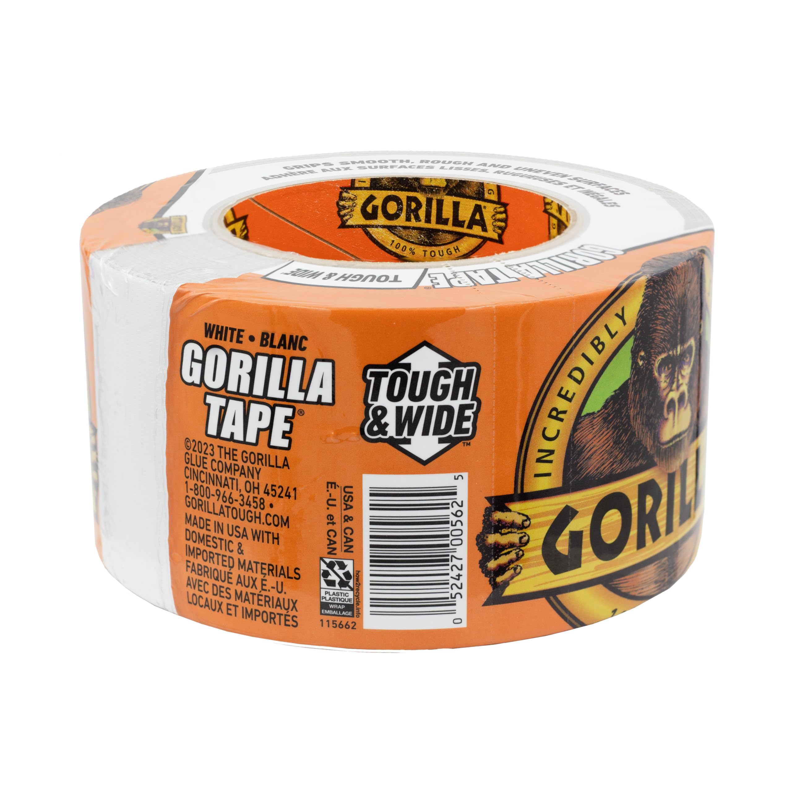 Gorilla Tough & Wide Duct Tape, 2.88" x 25 yd, White, (Pack of 1)