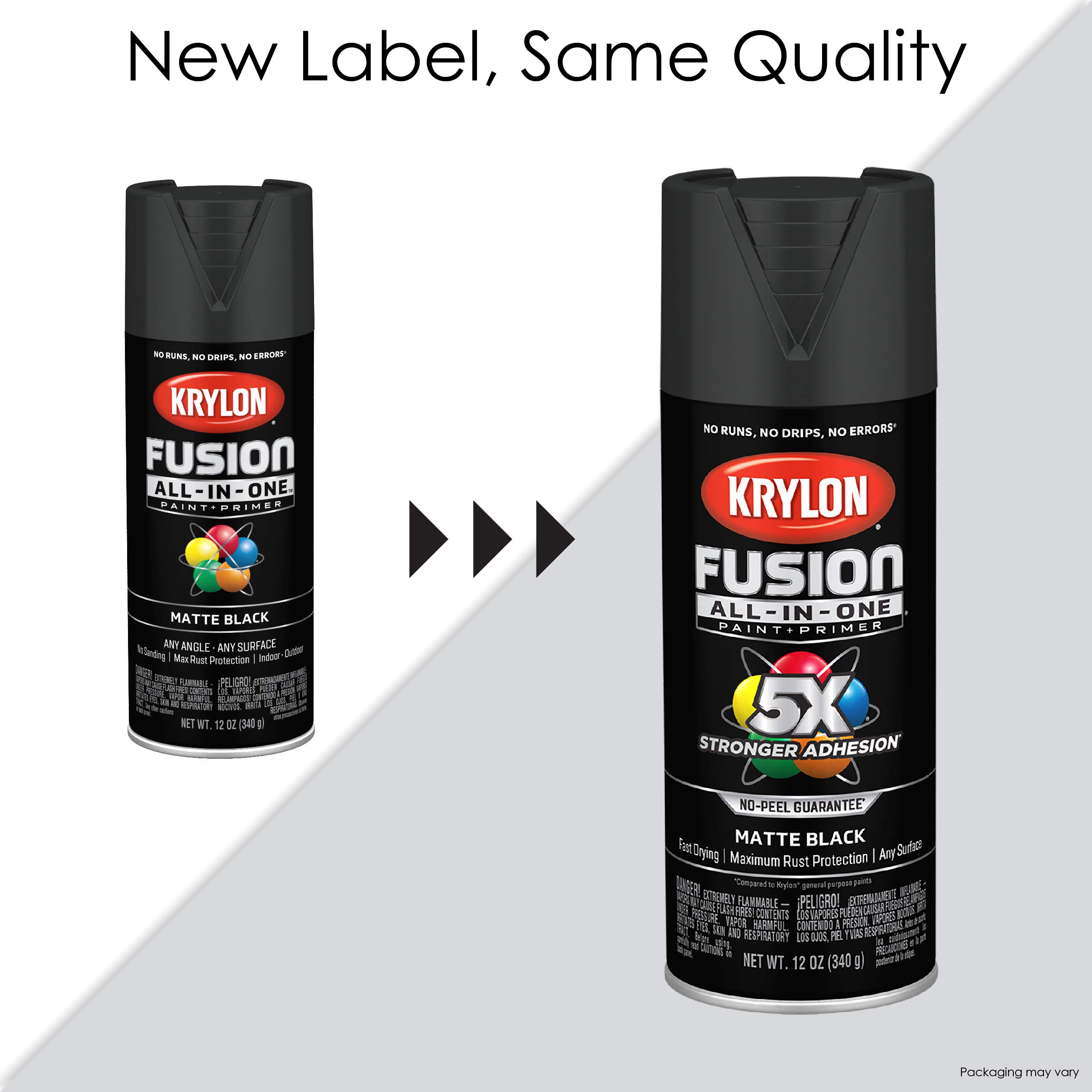 12 oz Krylon K02754007 Black Fusion All-In-One Paint & Primer Spray Paint, Matte