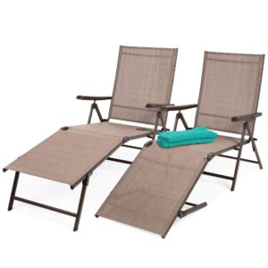 best choice products set of 2 outdoor patio chaise lounge chair adjustable reclining folding pool lounger for poolside, deck, backyard w/steel frame, 250lb weight capacity - brown