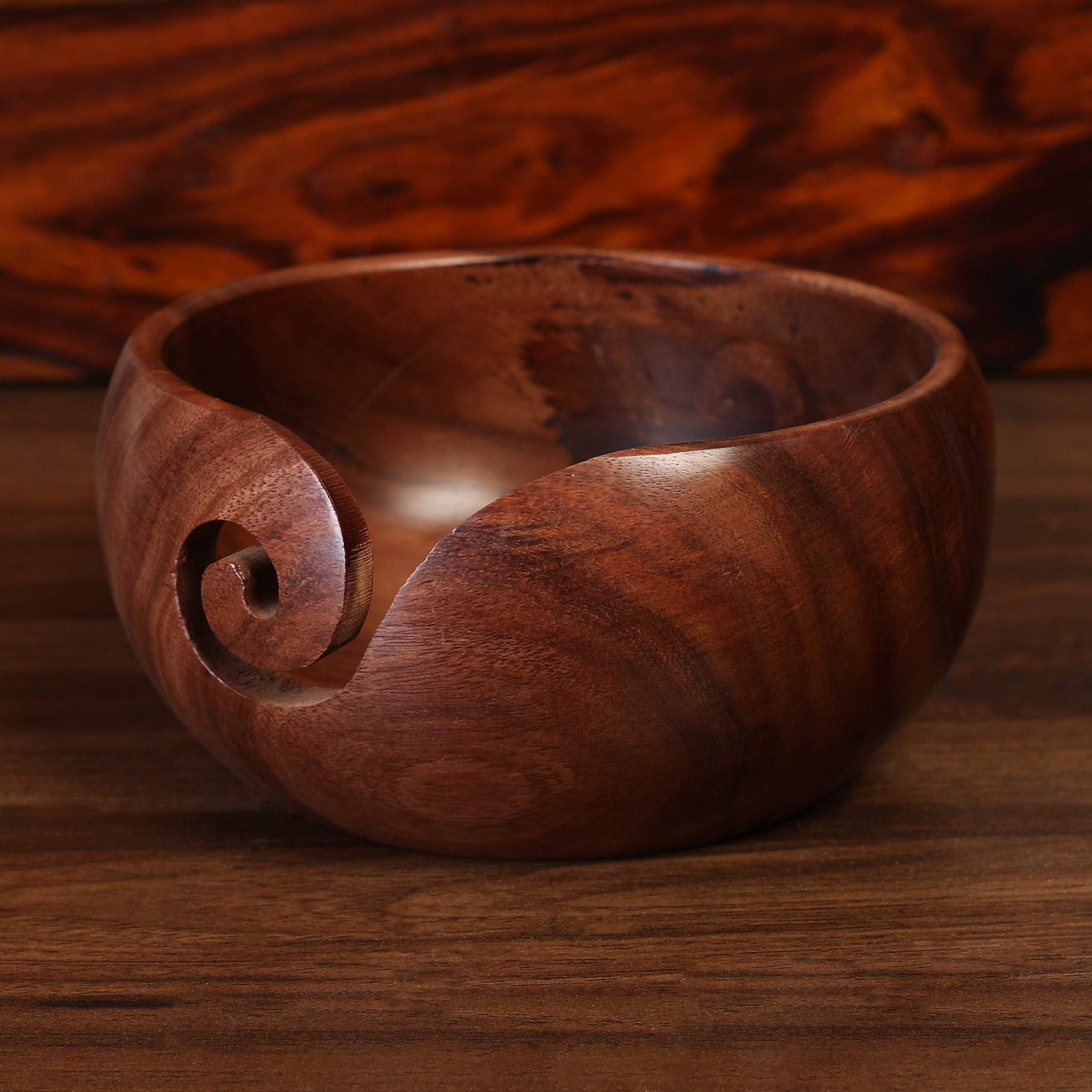 Rusticity® Wooden Yarn Bowl, Knitting & Crochet Holder | Sheesham Wood | Handmade | (6x6x3 in)