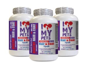 i love my pets llc cat healthy skin and fur - pet healthy hair and coat - for dogs and cats - premium formula - skin care for cats - 3 bottles (180 treats)