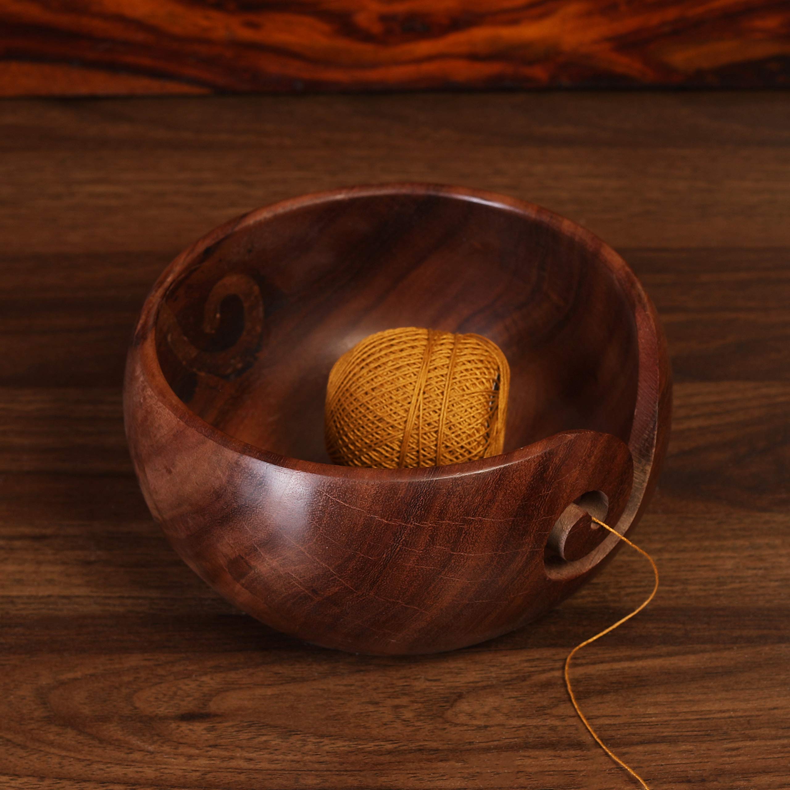 Rusticity® Wooden Yarn Bowl, Knitting & Crochet Holder | Sheesham Wood | Handmade | (6x6x3 in)