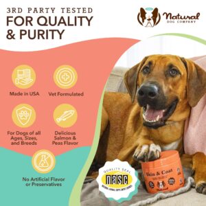 Natural Dog Company Skin & Coat Chews, Salmon & Peas Flavor, Dog Vitamins and Supplements for Healthy Skin & Coat, Itch Relief for Dogs with Allergies, with Biotin, Vitamin E, Omega 3, Antioxidant