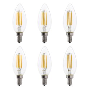 greenlite led b11 5w torpedo filament chandelier light bulb, 60w equivalent, 500 lumens, 2700k soft white, dimmable, 120v, e12 candelabra base, energy star, clear (6 pack)