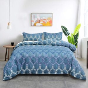 candid bedding washed duvet cover set - 3 piece ultra soft double brushed microfiber comforter cover with zipper closure (1 duvet cover + 2 pillow shams) – queen, blue