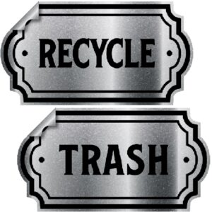 recycle and trash sticker logo symbol - 4.9" by 2.5" - elegant golden look for trash cans, containers, and garbage bins - laminated vinyl decal (xsmall, silver)