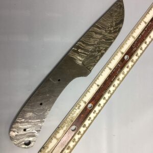 8.5 inches long hand forged Twist pattern Damascus steel trailing point blank blade skinning knife with 3 Pin hole & an inserting hole space 4 inches cutting edge