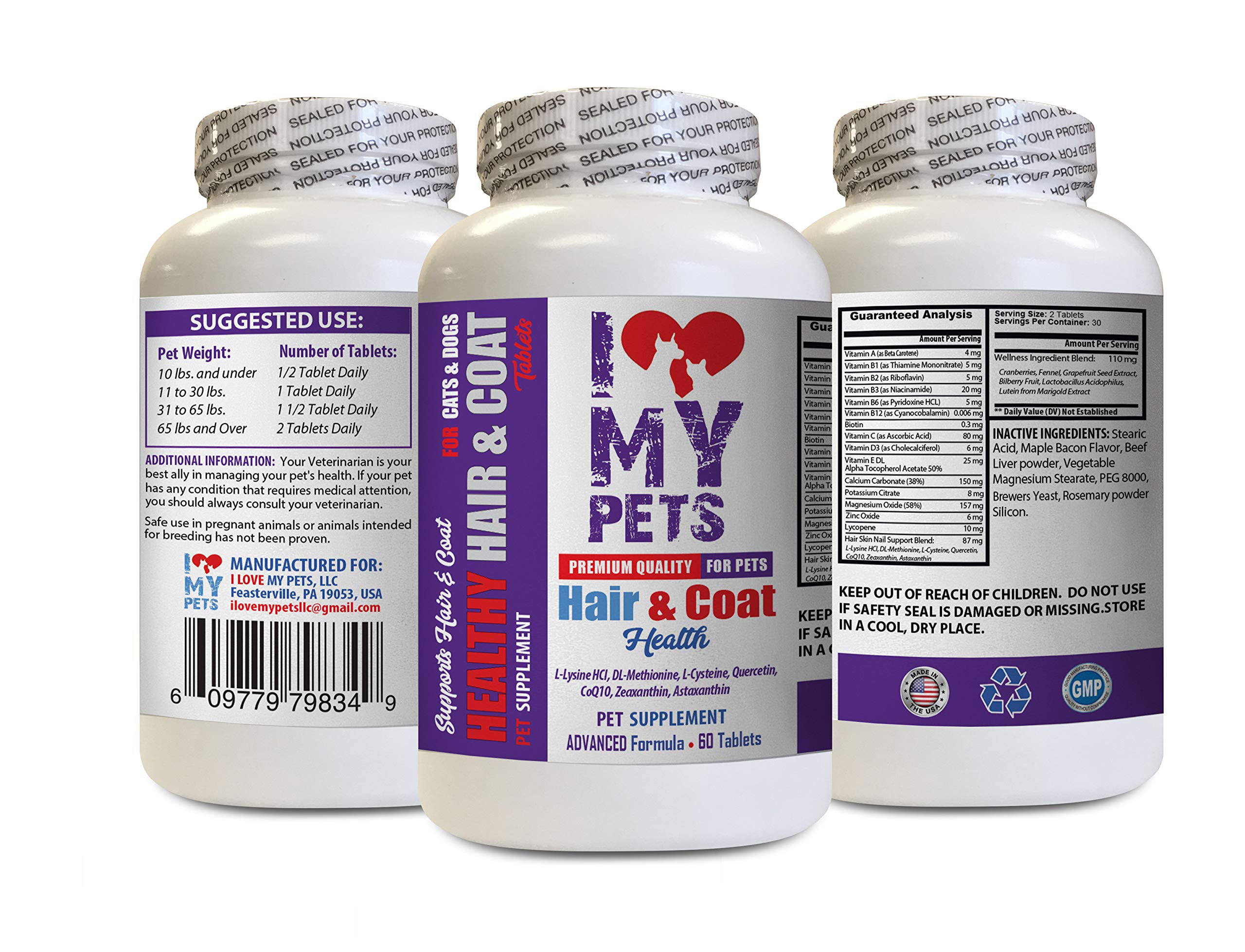 I LOVE MY PETS LLC Skin Support for Dogs - PET Healthy Hair and Coat - for Dogs and Cats - Premium Formula - Vitamin c for Dogs Pills - 1 Bottle (60 Treats)