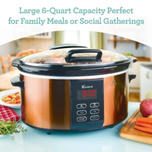 Euro Cuisine SCX6 Programmable Slow Cooker 6 Quart - Best Digital Slow Cooker for Large Family Meals, Smart Slow Cooker with Timer, Ideal for All Types of Recipes