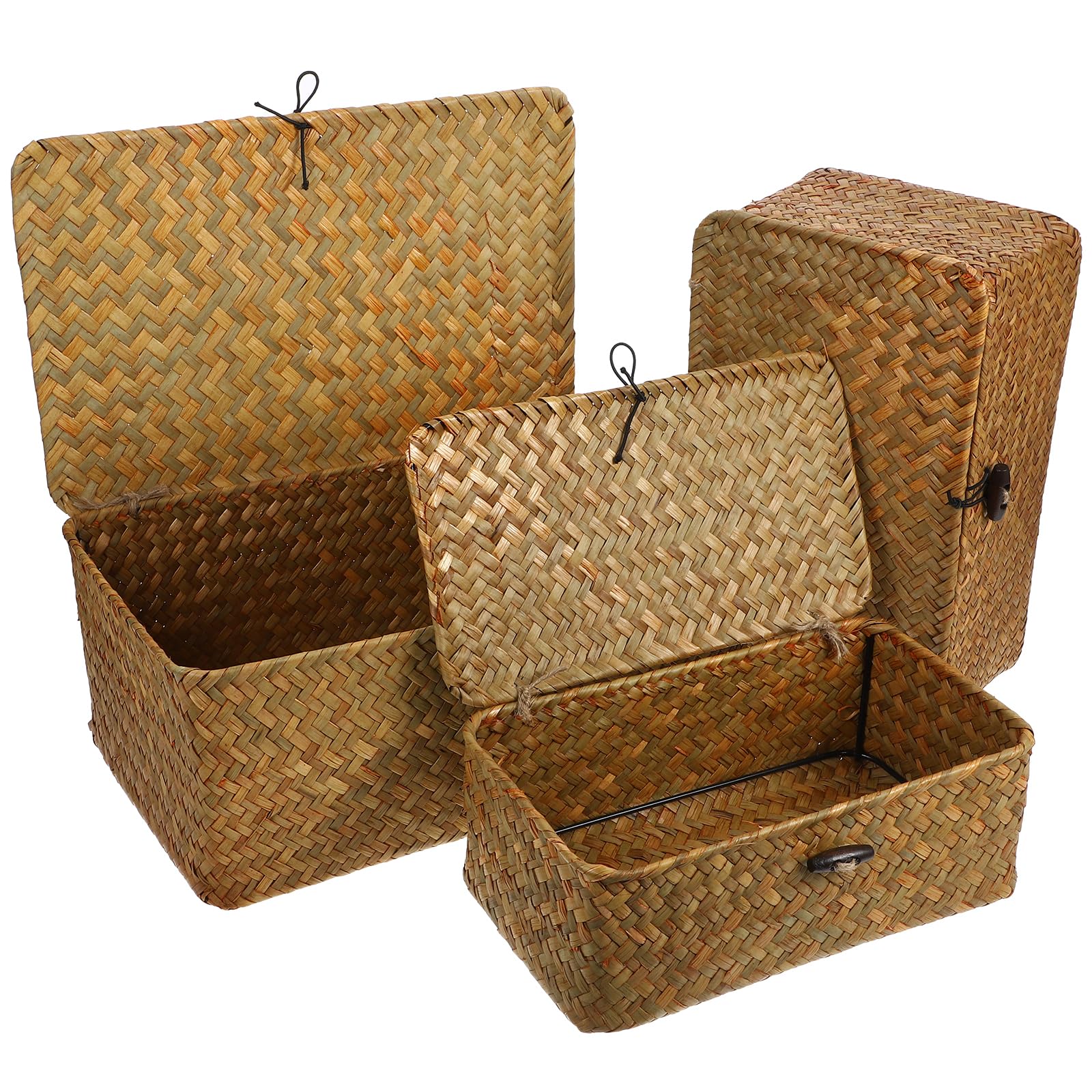 Rattan Storage Basket Makeup Organizer Multipurpose Container with Lid (S/M/L)