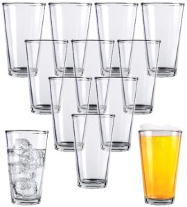 kitchen lux pint beer glasses set of 12 – 16 oz tall clear drinking glasses and all purpose tumblers – heavy base cocktail, water, juice glass – pub style design for home dining, bars, and parties