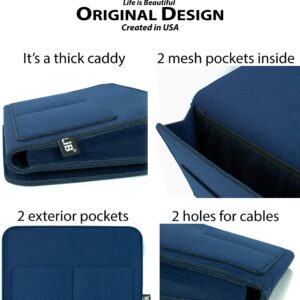 Lib Bedside Caddy, Original Design | Large Size 9.5" x 13.5" | Laptop Holder | 100% Handmade | College Room, Kids Bunk Bed, Hospital Bed | Night Hanging Storage Organizer (Dark Blue)