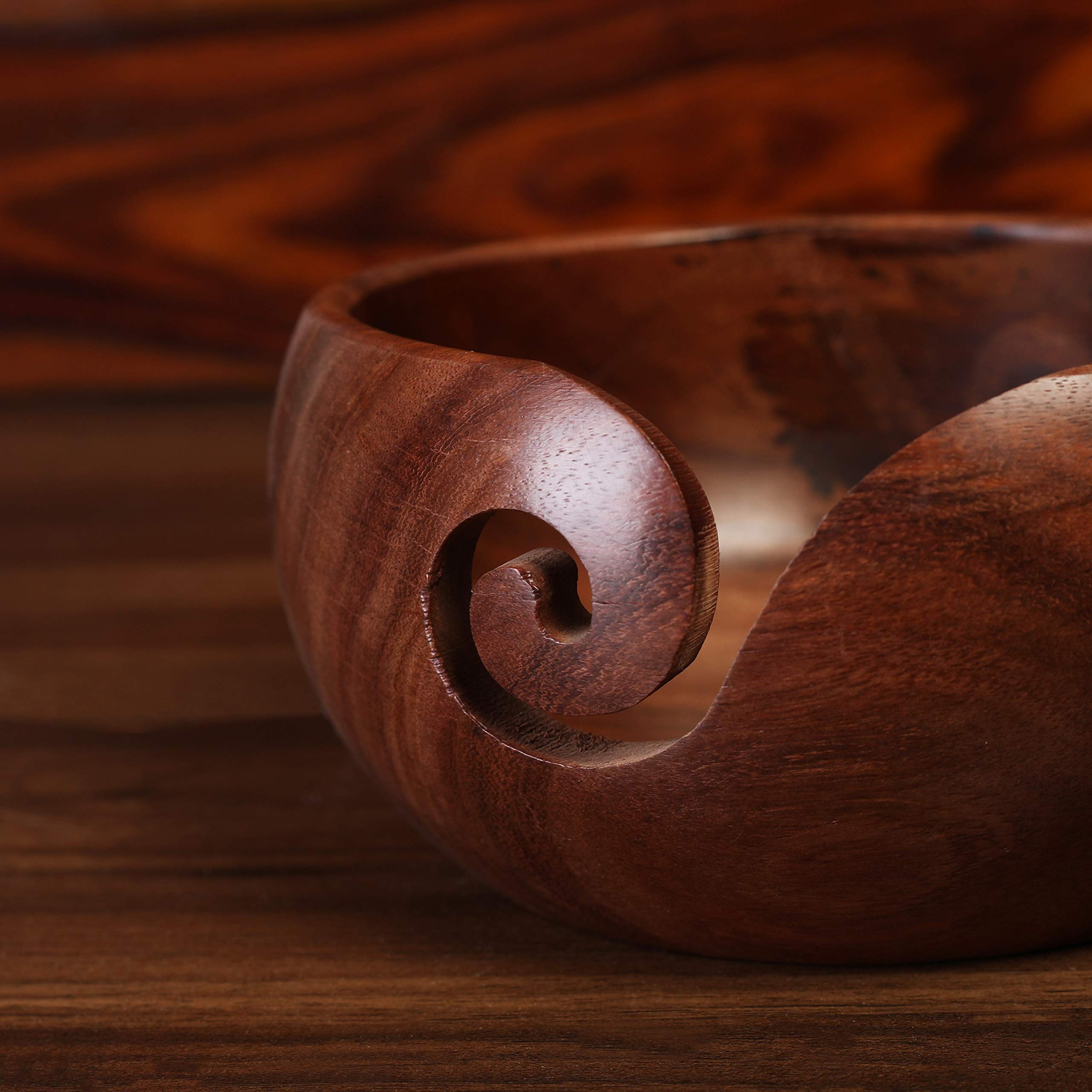 Rusticity® Wooden Yarn Bowl, Knitting & Crochet Holder | Sheesham Wood | Handmade | (6x6x3 in)