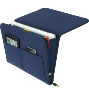 lib bedside caddy, original design | large size 9.5" x 13.5" | laptop holder | 100% handmade | college room, kids bunk bed, hospital bed | night hanging storage organizer (dark blue)