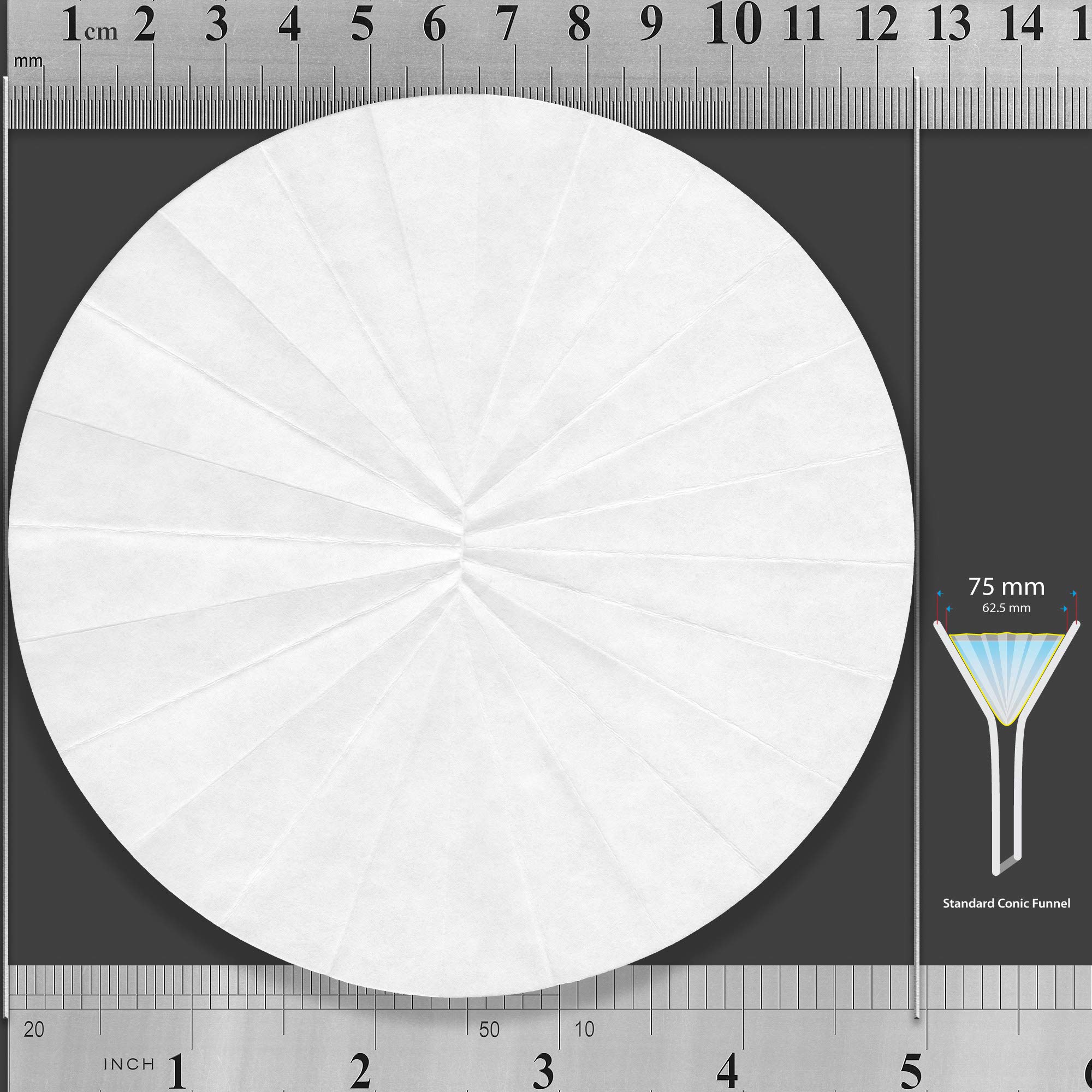 Filter Paper 12.5 cm Lab Fluted Filter Paper for Chemistry, Pre-Pleated (Folded), Qualitative Grade 2 - ZENPORE Slow Flow 125 mm (100 Discs)