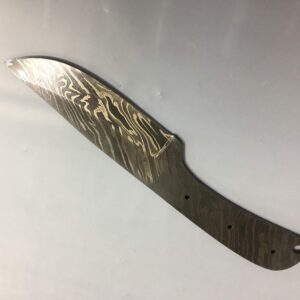 8.5 inches long hand forged Twist pattern Damascus steel trailing point blank blade skinning knife with 3 Pin hole & an inserting hole space 4 inches cutting edge