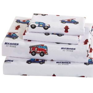 Comforter Set for Kids Heroes Fire Fighter Fire Trucks Police Car Ambulance Paramedic Navy Blue Red White Light Blue Grey Green New (Full)